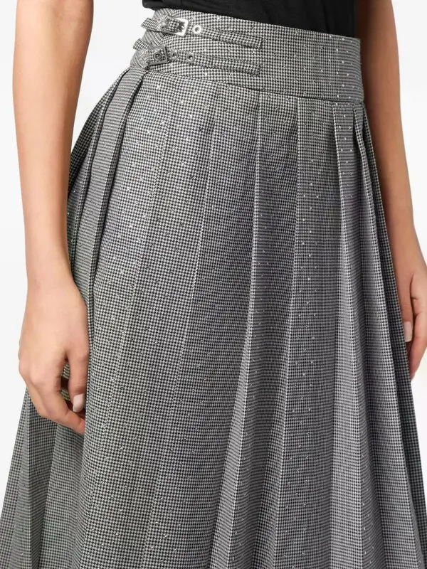 Philipp Plein Houndstooth Pleated Midi Skirt