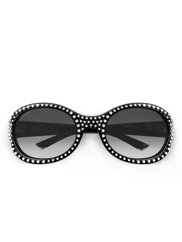 Gucci Studded Oval-frame Sunglasses - Black