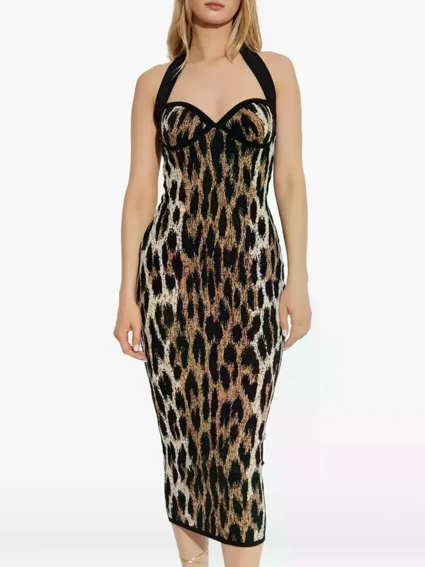 Balmain Leopard-print Halterneck Midi Dress