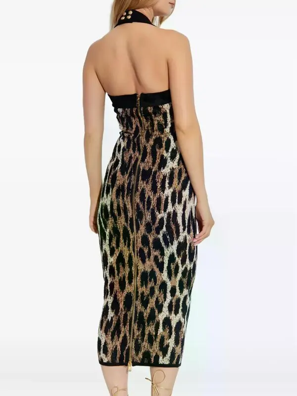 Balmain Leopard-print Halterneck Midi Dress