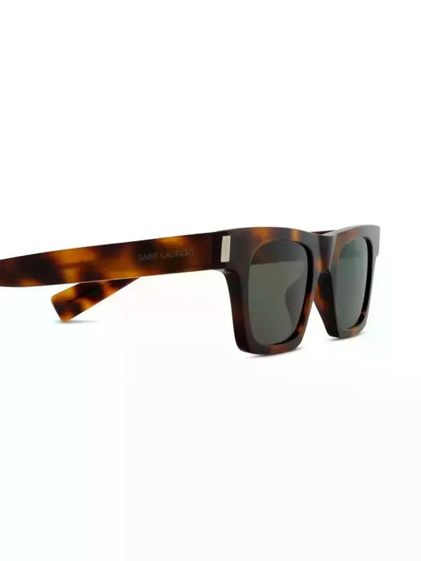 Saint Laurent Logo-print Square Frame Sunglasses - Brown