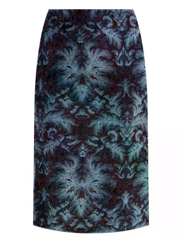 Etro Damask-pattern Velvet Midi Skirt - Blue
