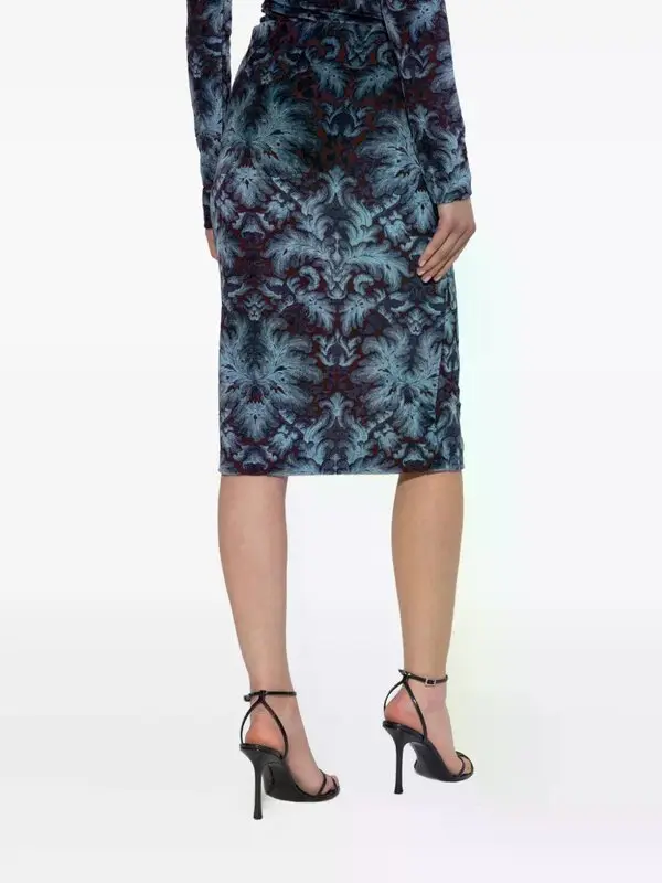 Etro Damask-pattern Velvet Midi Skirt - Blue