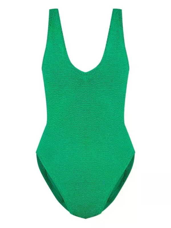 Hunza G Sadie Crinkle V-neck Swimsuit - Green