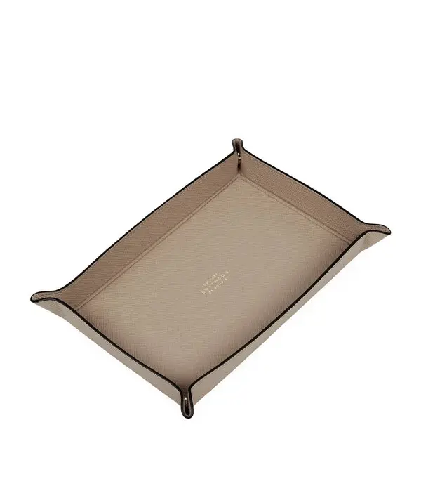Smythson Small Panama Leather Rectangular Trinket Tray - Beige
