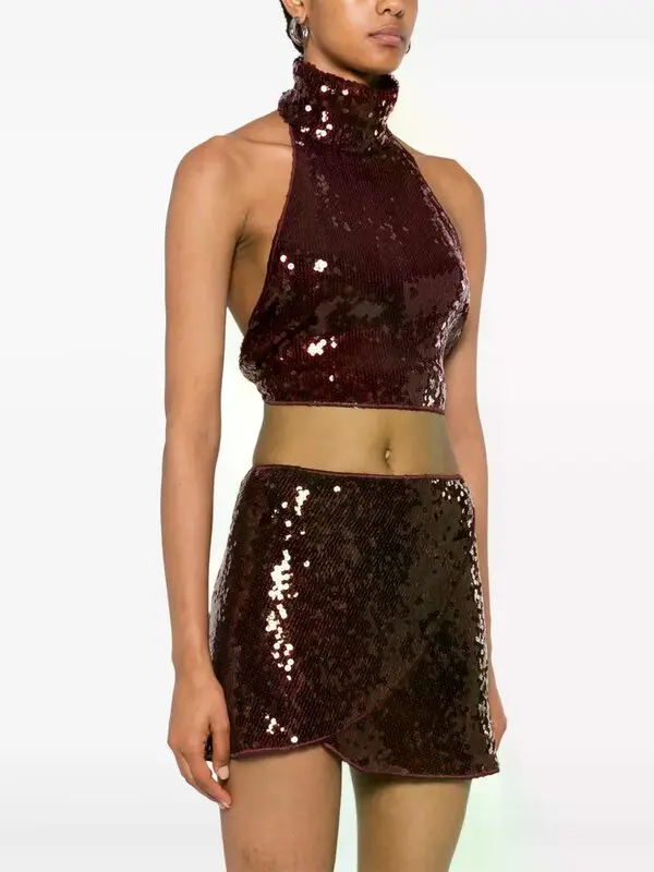 Oseree Marylin Sequin Halterneck Crop Top