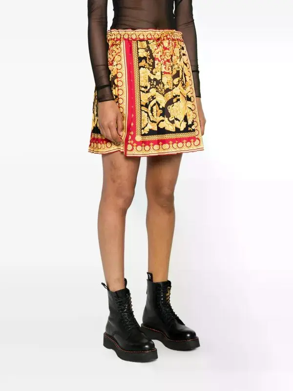 Versace Barocco-print Pleated Mini Skirt
