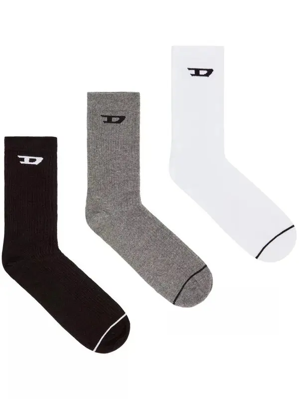 DIESEL® Logo-intarsia Socks Pack Of Three - Grey