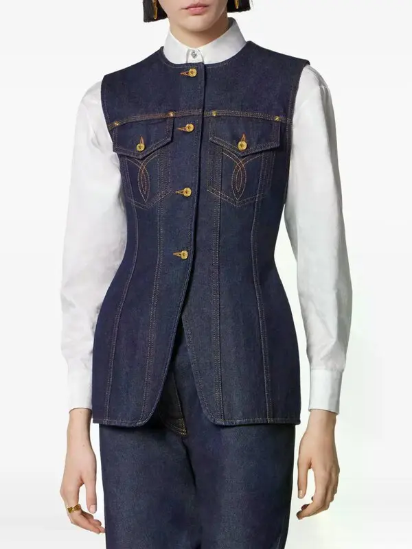 Versace Denim Button-up Vest - Blue