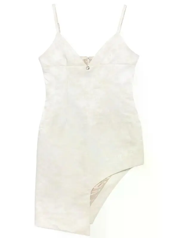 Coperni Asymmetric Floral-jacquard Mini Dress - Neutrals