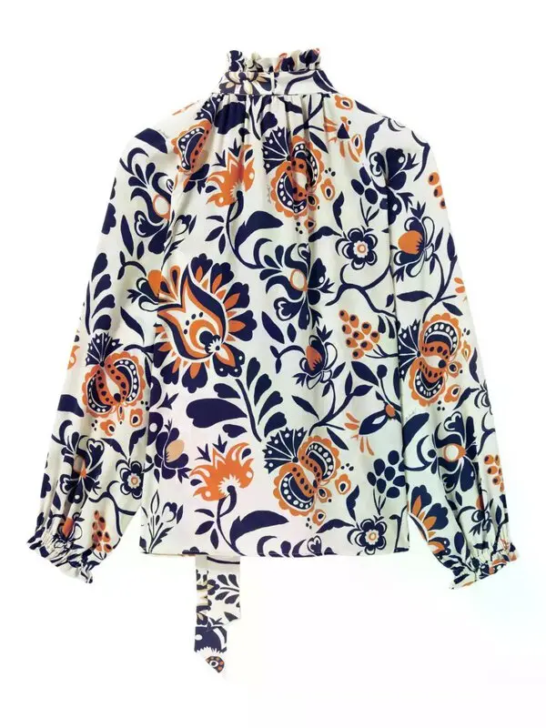 La DoubleJ Cerere Ruffled High-neck Blouse