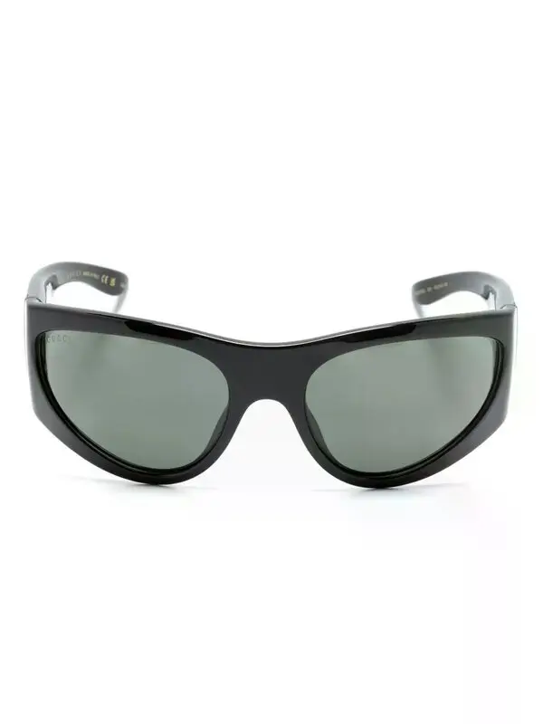 Gucci Logo-plaque Oval-frame Sunglasses - Black