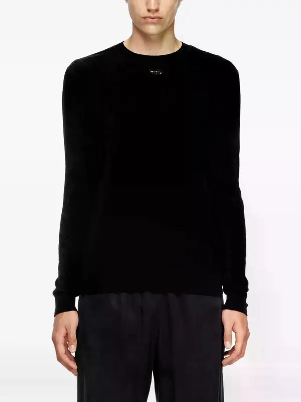 DIESEL® Round-neck Sweater With Logo Plaque - Black