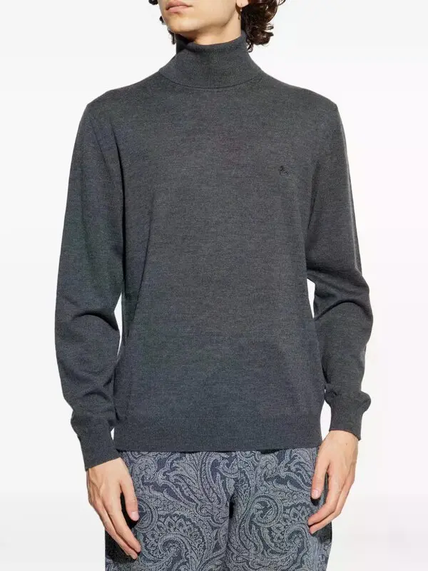 Etro Logo-embroidered Turtleneck Sweater - Grey