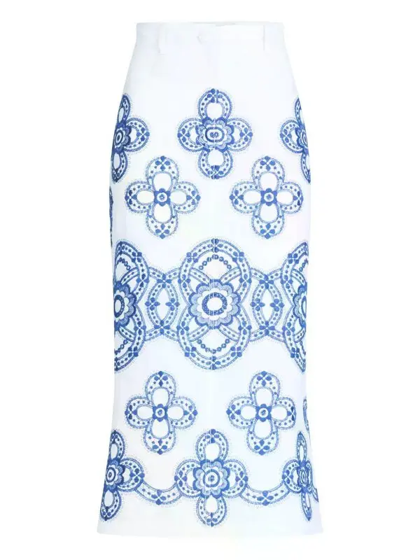Silvia Tcherassi Floral-embroidered Skirt - White