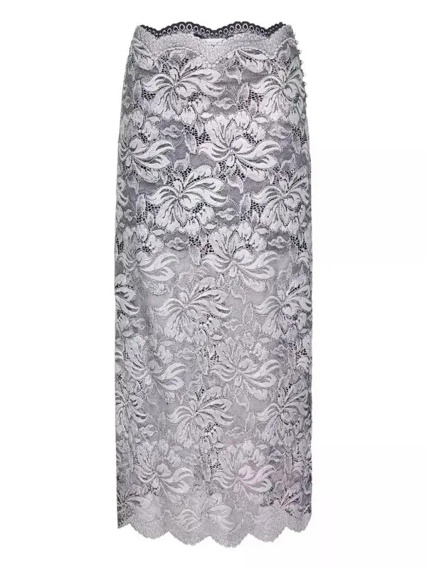 Rabanne Floral Lace Midi Skirt - Grey