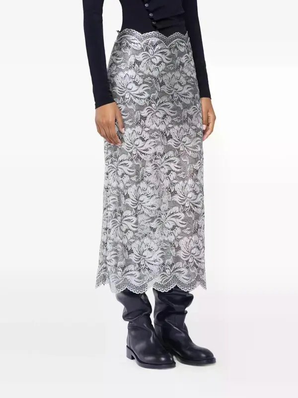 Rabanne Floral Lace Midi Skirt - Grey
