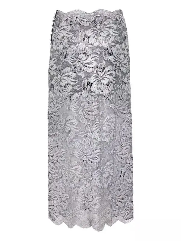 Rabanne Floral Lace Midi Skirt - Grey