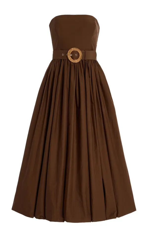 Cara Cara Anisha Belted Strapless Linen Midi Dress - Brown