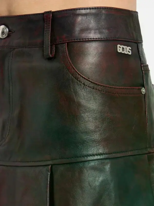 Gcds Leather Pleated Mini Skirt
