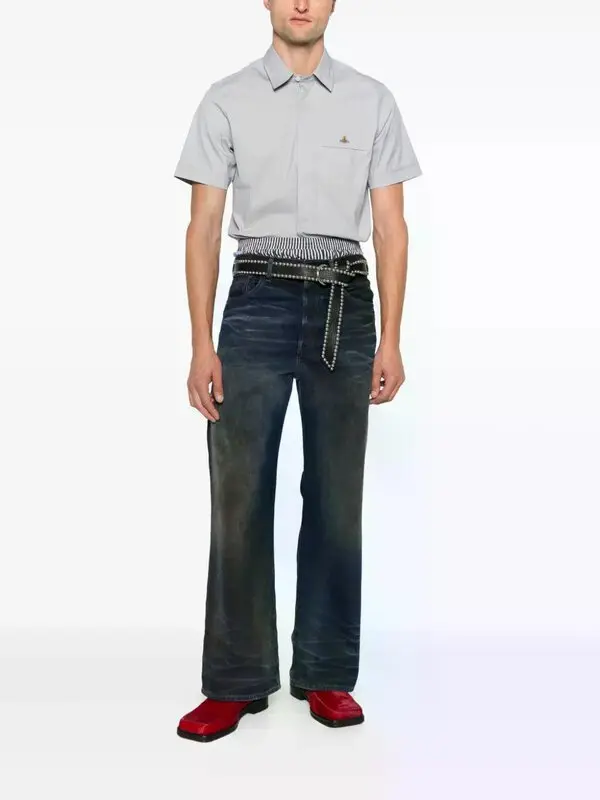 VIVIENNE WESTWOOD Orb-embroidered Short-sleeve Shirt - Grey