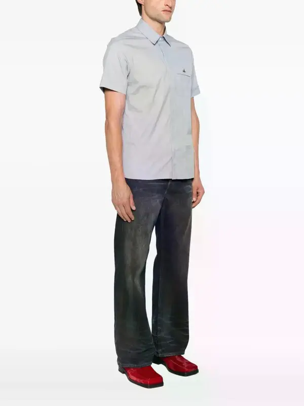 VIVIENNE WESTWOOD Orb-embroidered Short-sleeve Shirt - Grey