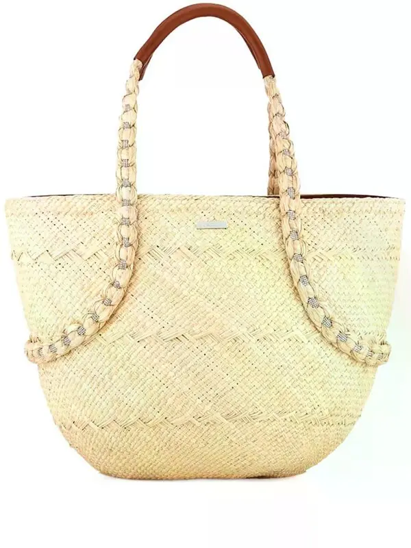 AQUAZZURA Isla Woven Straw Tote Bag - Neutrals