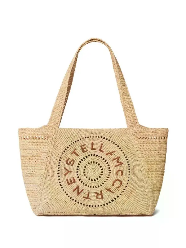 Stella McCartney Embroidered-logo Raffia Tote Bag