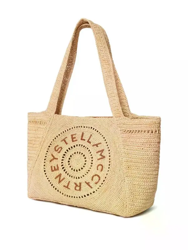 Stella McCartney Embroidered-logo Raffia Tote Bag