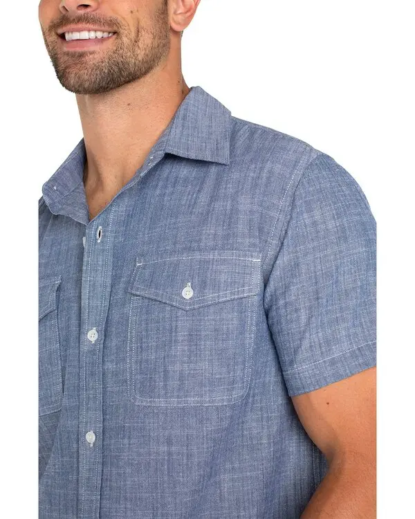 LIVERPOOL Short Sleeve Button Up Shirt - Chambray