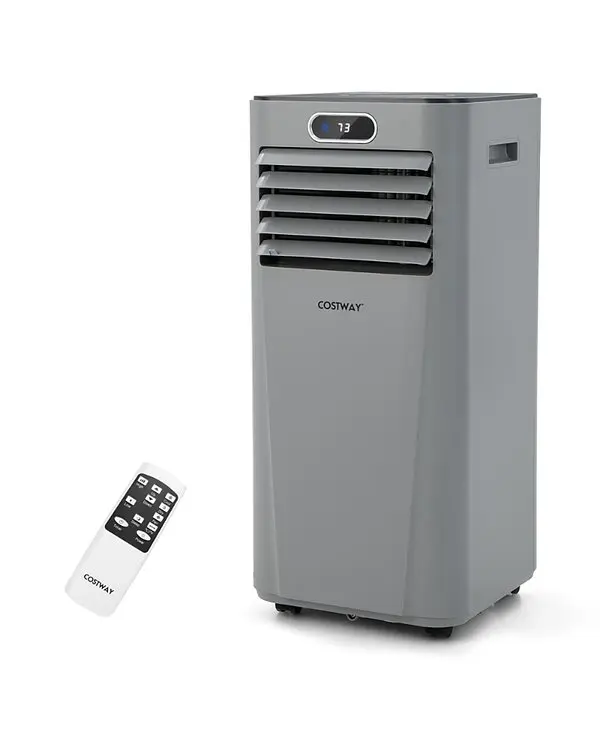 COSTWAY 10000 Btu Portable Air Conditioner W/ Remote Control 3-in-1 Air Cooler W/ Drying - Grey