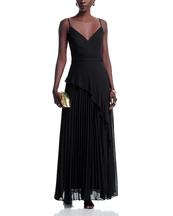 Aqua Long Chiffon Pleated Dress