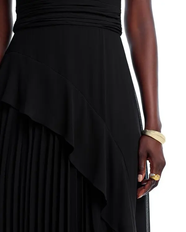 sachin and babi light blue dress Formal Evening Dress Black One-Shoulder Pleated Chiffon Maxi Dress   chiclody
