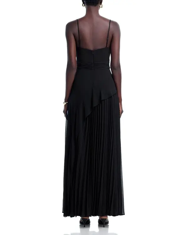 Aqua Long Chiffon Pleated Dress In Black - 50% Off | Editorialist