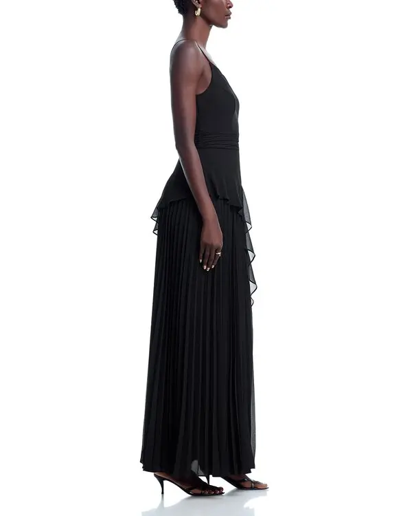 sachin and babi light blue dress Aqua Long Chiffon Pleated Dress In Black - 50% Off