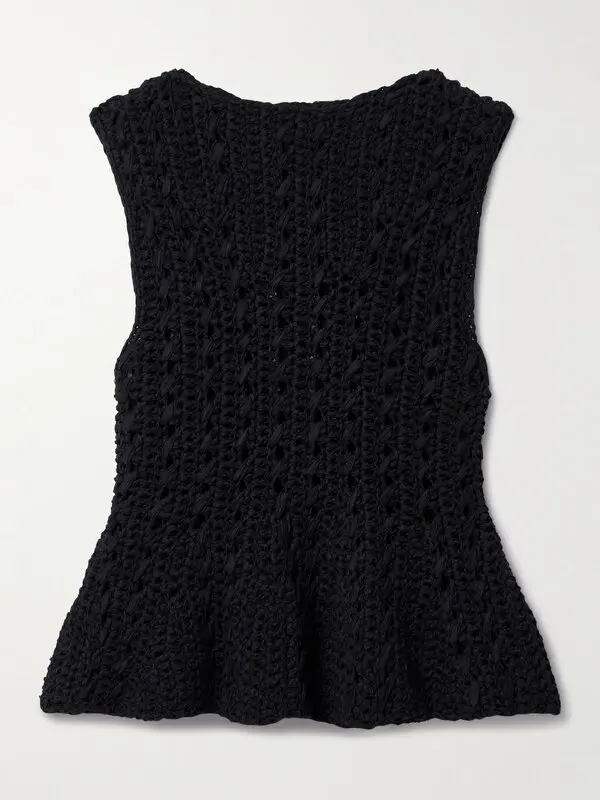 Khaite Yuka Open-knit Cotton-blend Peplum Tank