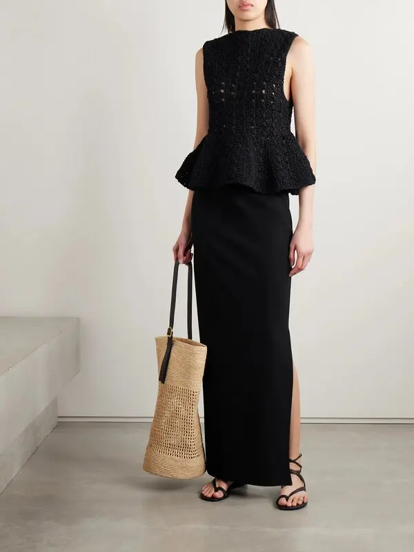 Khaite Yuka Open-knit Cotton-blend Peplum Tank