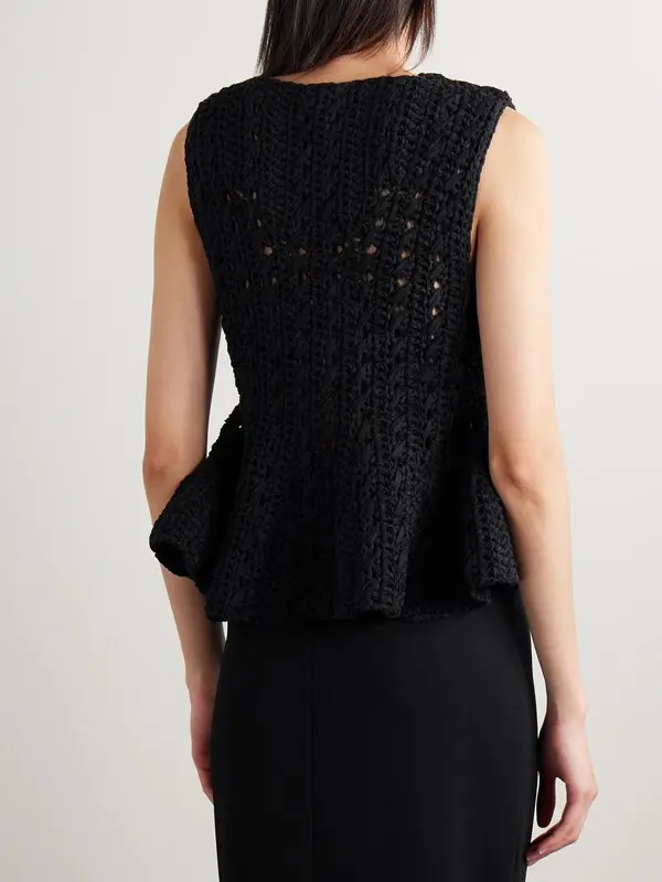 Khaite Yuka Open-knit Cotton-blend Peplum Tank