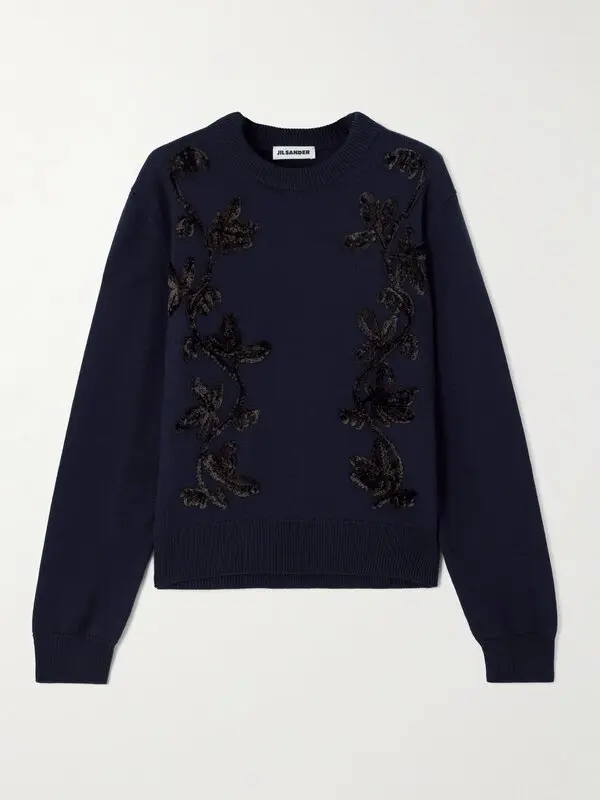 JIL SANDER Embroidered Merino Wool Sweater