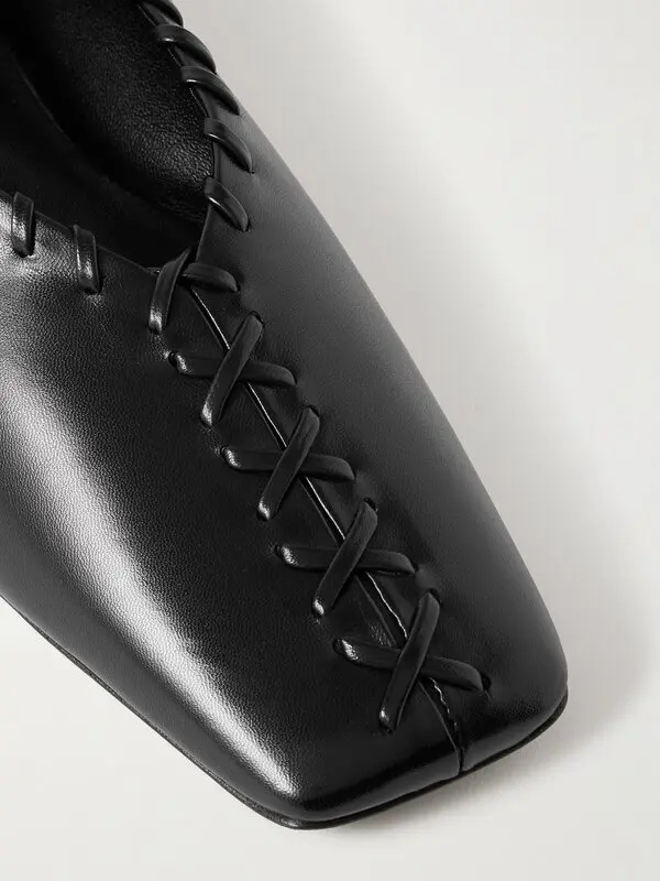 JIL SANDER Ring Whipstitch-trimmed Leather Ballet Flats - Black