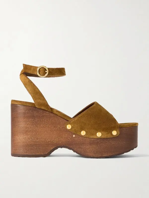 GIANVITO ROSSI 110 Studded Suede Platform Sandals - Brown