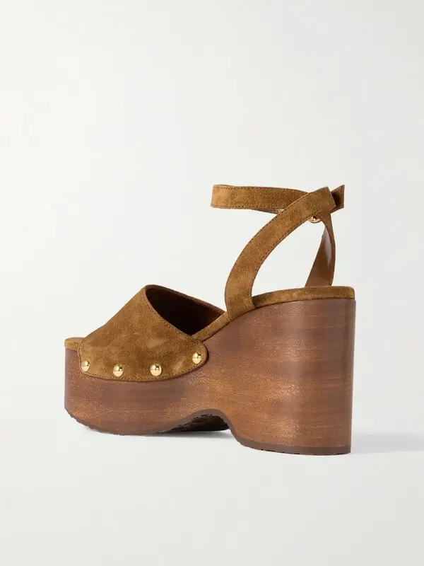 GIANVITO ROSSI 110 Studded Suede Platform Sandals - Brown