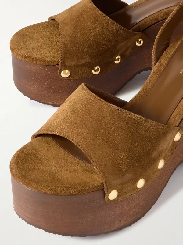 GIANVITO ROSSI 110 Studded Suede Platform Sandals - Brown