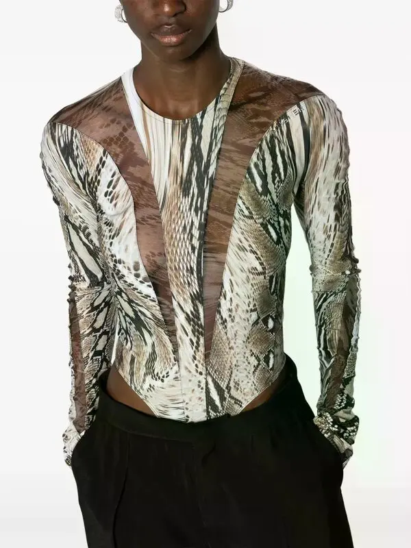 MUGLER Illusion Sheer-paneled Bodysuit