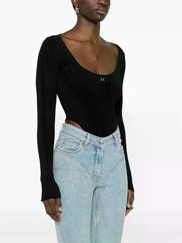 MUGLER Logo-plaque Ribbed Bodysuit