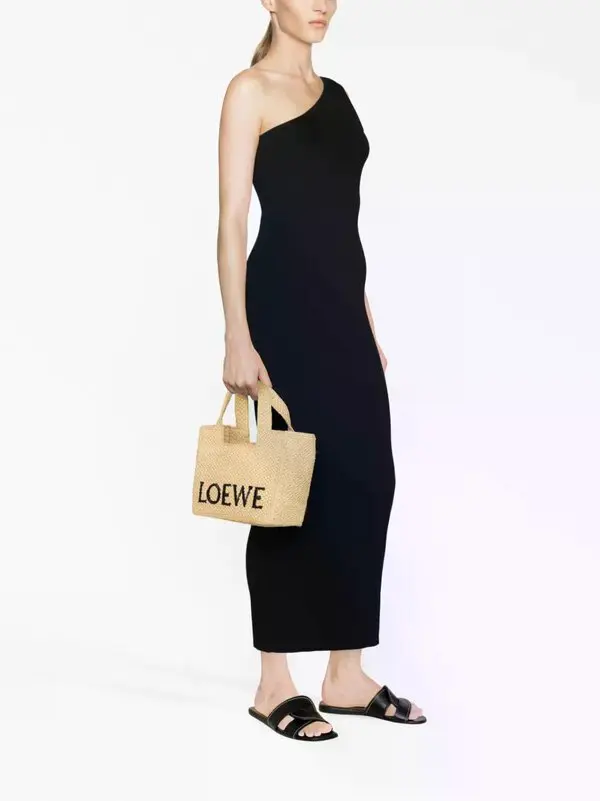 Loewe Logo Embroidered Raffia Tote Bag - Neutrals