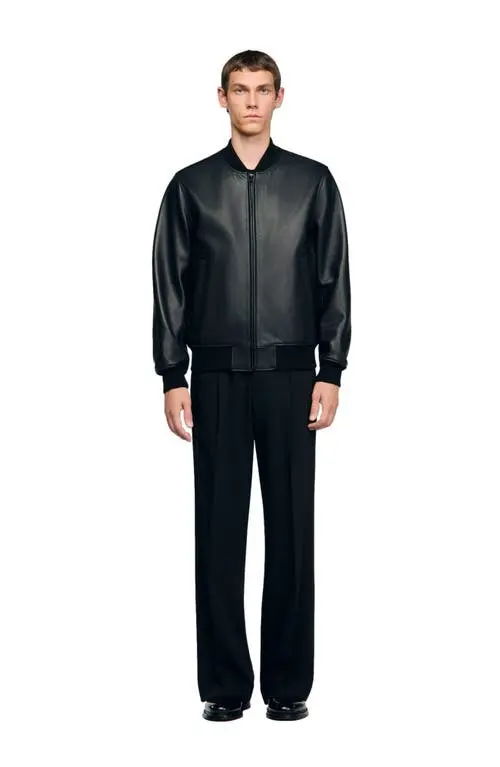 Sandro Leather Bomber Jacket - Black
