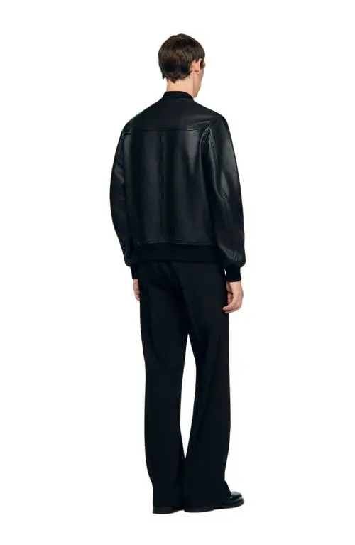 Sandro Leather Bomber Jacket - Black
