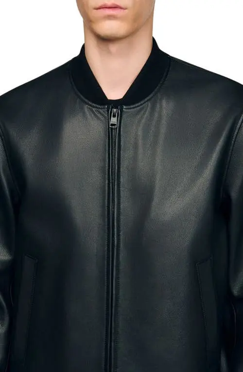 Sandro Leather Bomber Jacket - Black