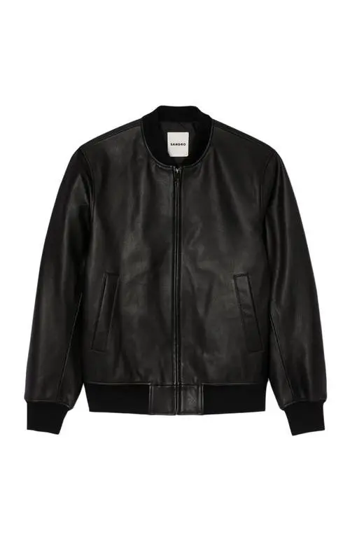 Sandro Leather Bomber Jacket - Black